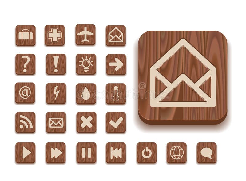 Wooden icon set stock illustration. Illustration of icon - 17690894
