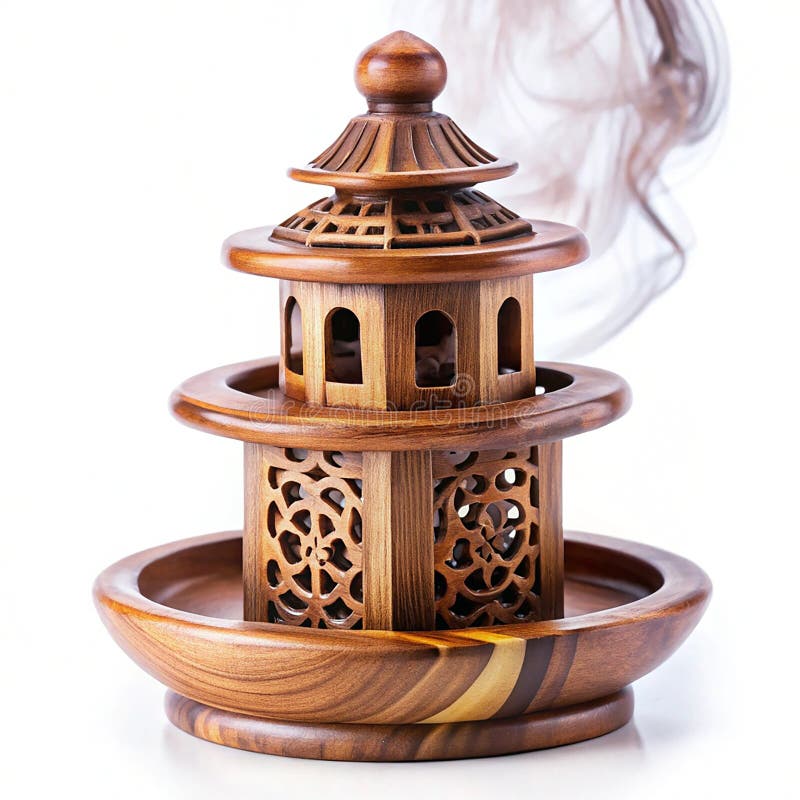 Wooden Incense Burner with Intricate Smoke-flow Tower Stock ...