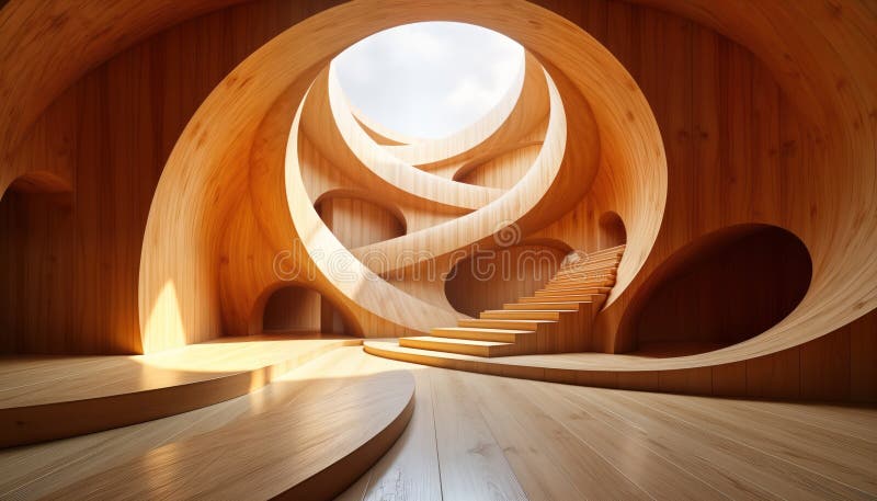 Wooden Interior Design with Captivating Curves. Elegant, Modern Space ...