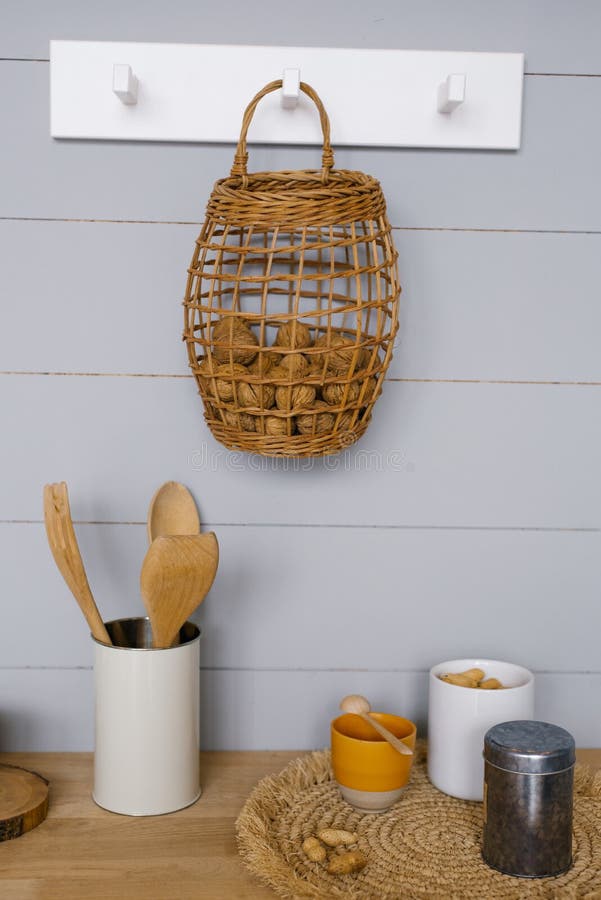 Wooden Interior of Modern Kitchen. Scandinavian Style, Rustic Style ...