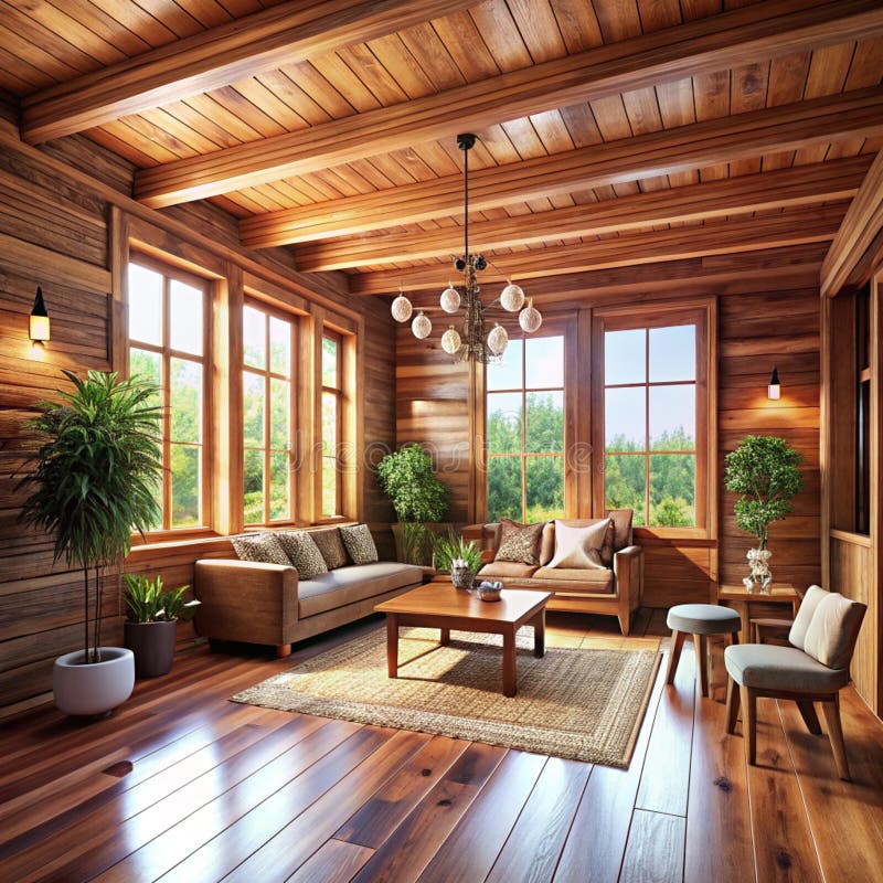 Wooden Interior Room with Rustic Aesthetic Stock Illustration ...