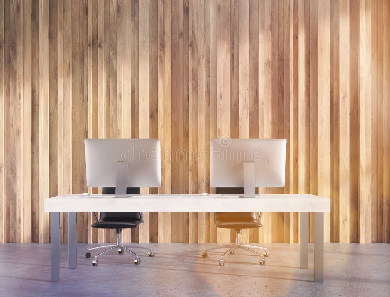 Wooden Interior with Workspace Stock Illustration - Illustration of ...