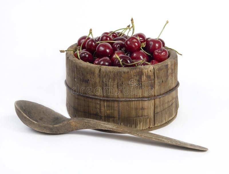 Wooden Jar Full of Red Cherries Stock Photo - Image of bast, homemade ...