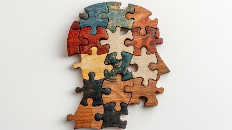 Wooden Jigsaw Puzzle Pieces Assembling into a Side Profile of a Human ...