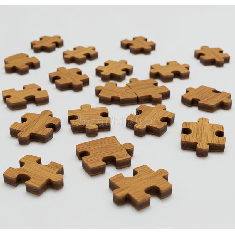 Wooden Jigsaw Puzzle Pieces Scattered on a Flat, Light-colored Surface ...