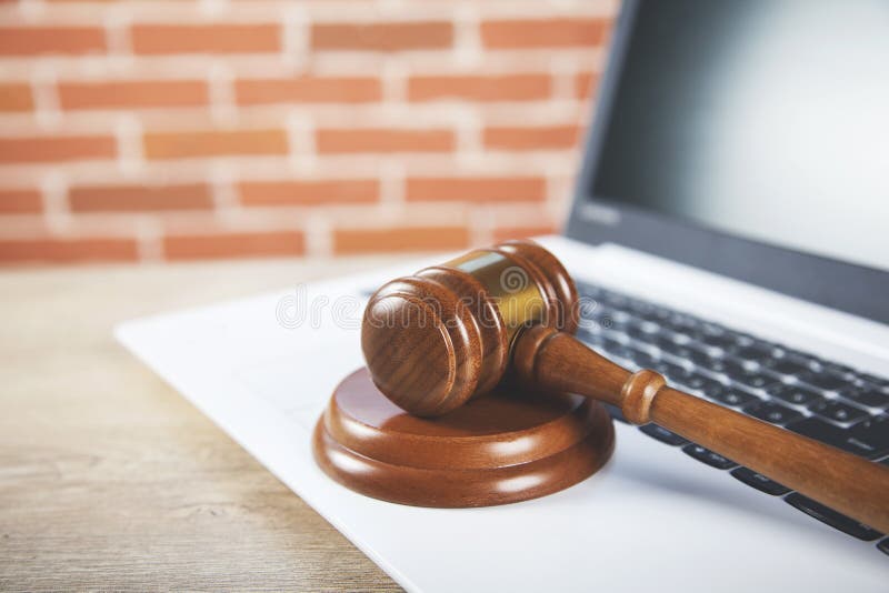 Wooden Judge on Computer Keyboard Stock Image - Image of auction ...