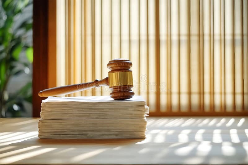 Wooden Judge Gavel Resting on a Stack of Documents Symbolizes the ...