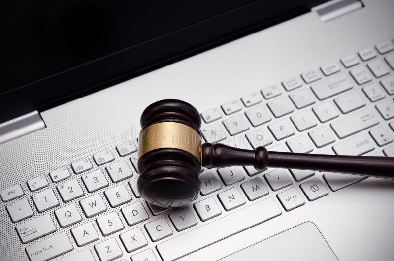 Wooden Judge Hammer on Laptop Computer Stock Photo - Image of gavel ...