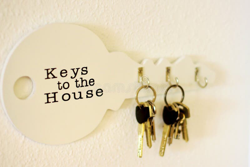 Wooden Key Holder on Light Wall Stock Image - Image of label, door ...