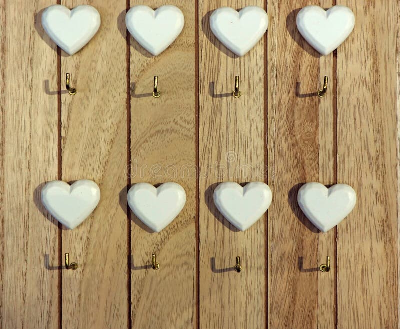 Wooden Key Holder for Wall with a White Heart Over Each Hook. No Text ...