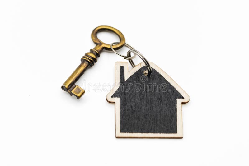 Wooden Keychain in the Shape of a House with a Key Stock Photo - Image ...