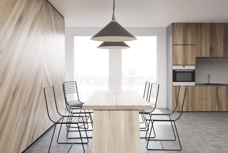 Wooden Kitchen Interior, Side View Stock Illustration - Illustration of ...