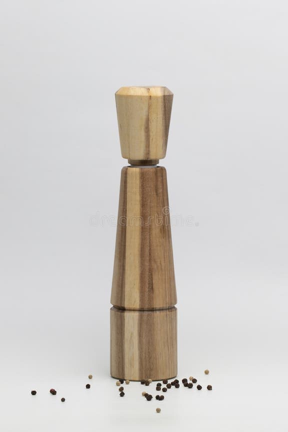 Wooden Kitchen Pepper Mill on White Table Stock Image - Image of ...