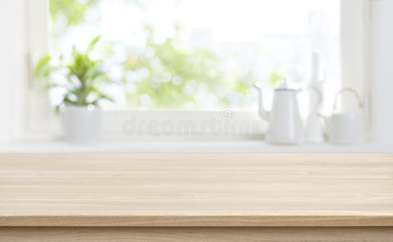Wooden Kitchen Table with Background of Window for Product Display ...