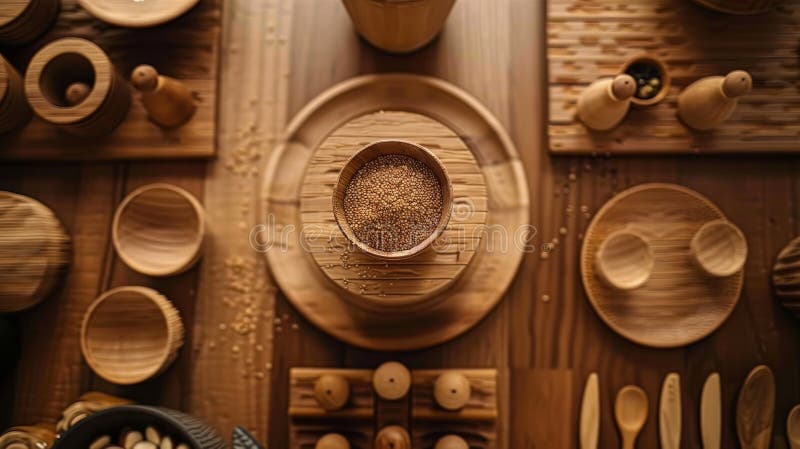 Wooden Kitchen Table with Intricate Organic Decor Elements and ...