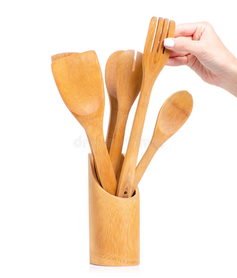 Wooden Kitchen Tools in a Hand Stock Image - Image of choose ...