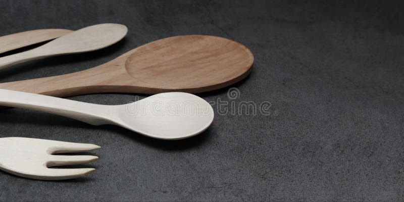 Wooden Kitchen Utensils. Wooden Fork, Spoon, Spatula. Copy Space ...