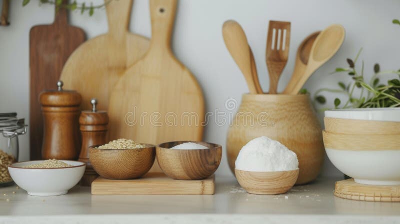 Wooden Kitchen Utensils and Ingredients Stock Image - Image of culinary ...