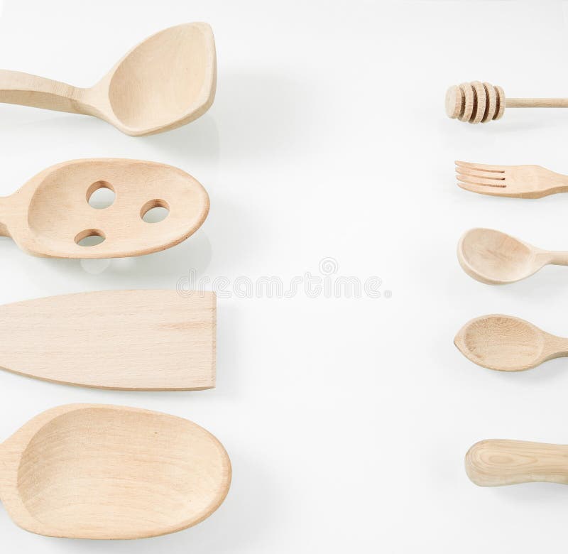 Wooden Kitchen Utensils. Various Wooden Tools for Working in the ...