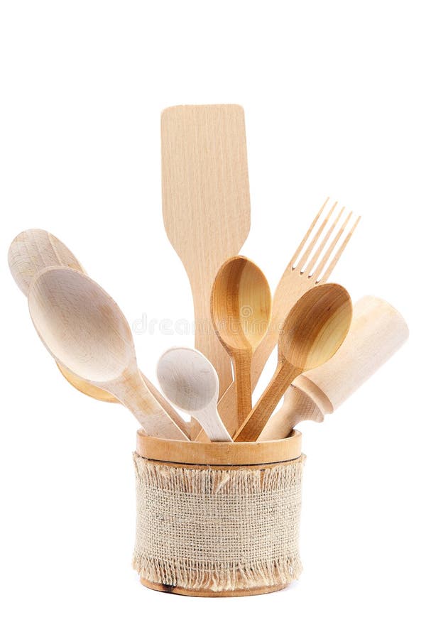 Wooden Kitchen Utensils on White Background. Stock Photo - Image of ...
