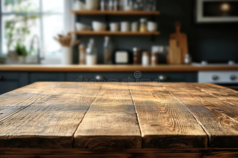 Wooden Kitchenware Display, Rustic Wooden Table Top with Blurred ...