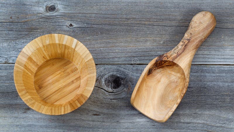 Wooden Kitchenware on Rustic Wood Stock Image - Image of utensil ...