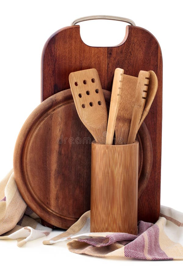 Wooden Kitchenware on White. Stock Photo - Image of cutlery, isolated ...