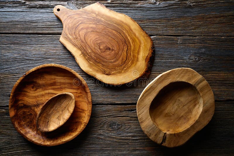 Wooden Kitchenware Wood Board and Plates Stock Photo - Image of panel ...