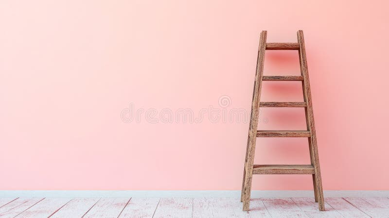 Wooden Ladder Leaning Against Pink Wall Stock Photos - Free & Royalty ...