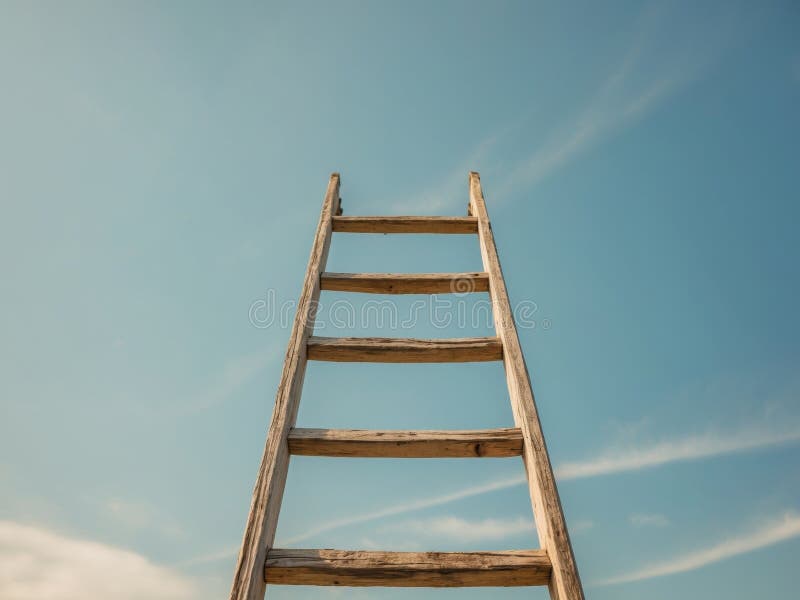 Wooden Ladder Reaching for the Sky - Inspiring Growth. Stock Photo ...