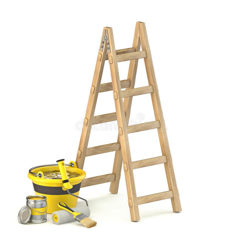 Wooden Ladder with Renovation Tools 3D Stock Illustration ...