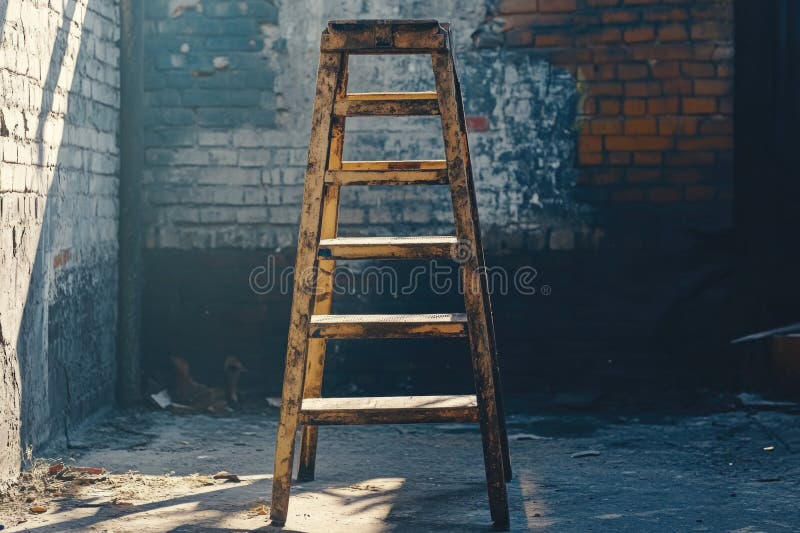 A Wooden Ladder Resting on a Brick Wall, Great for Backgrounds or DIY ...