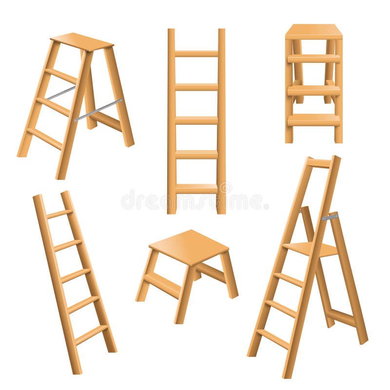 Wooden Ladders Realistic Set Stock Vector - Illustration of isolated ...