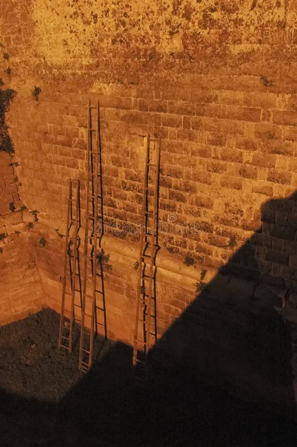 Wooden Ladders Resting on the Walls of the Castle Stock Photo - Image ...