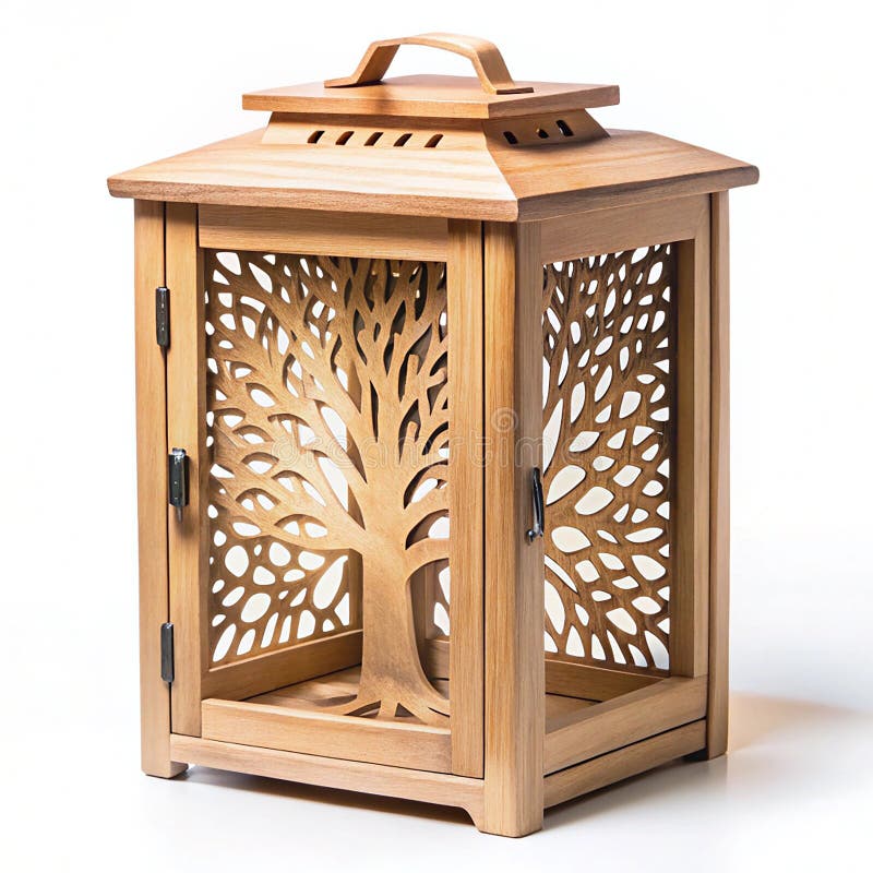 Wooden Lantern with Cut-out Tree Pattern Stock Illustration ...