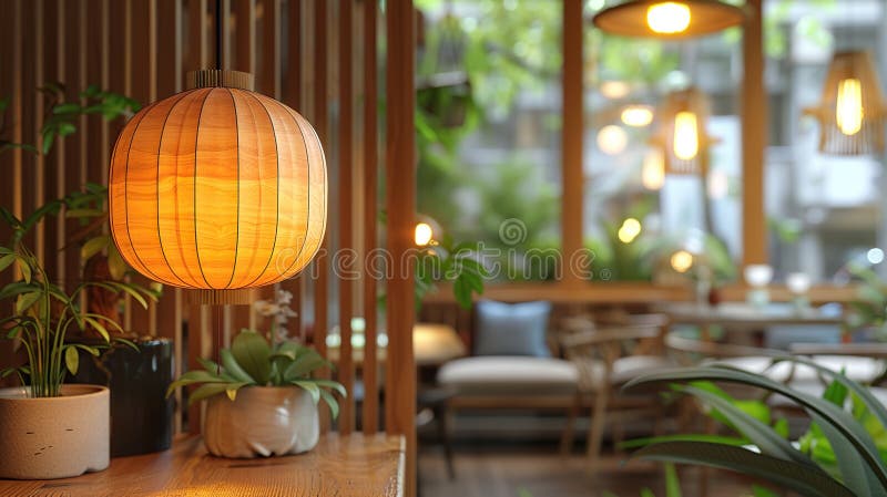 Wooden Lantern Hanging in Cafe Stock Illustration - Illustration of ...
