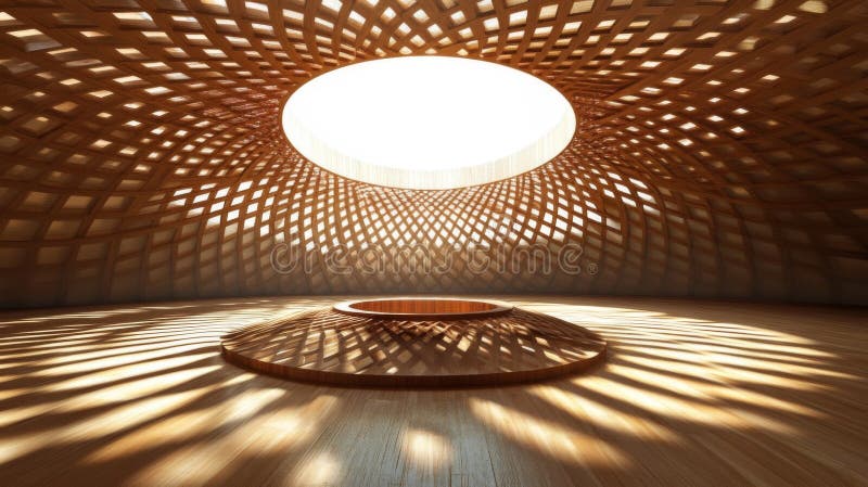 Wooden Lattice Dome with Circular Skylight and Platform Stock ...