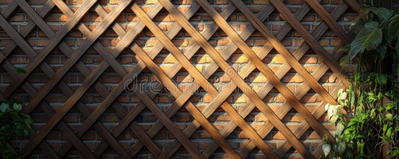 Wooden Lattice Pattern on Brick Wall with Soft Light for Architectural ...