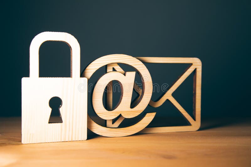 Wooden Letter with Email and Lock Signs Stock Image - Image of letter ...