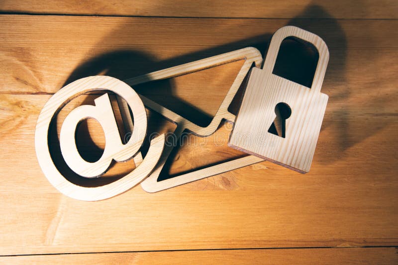 Wooden Letter with Email and Lock Signs Stock Photo - Image of mail ...