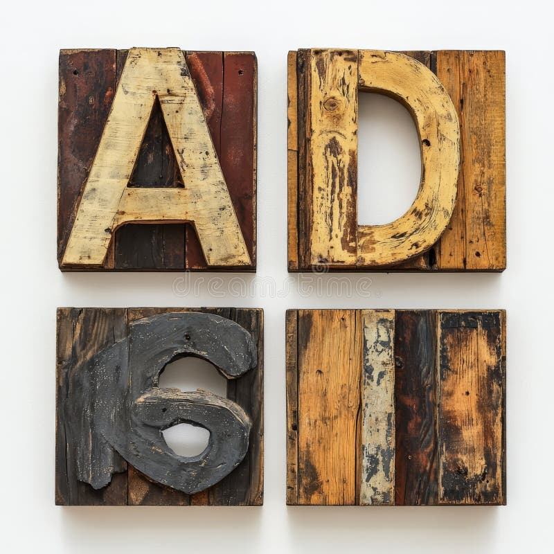 Wooden Letterpress Type - a, B, C, D Stock Illustration - Illustration ...