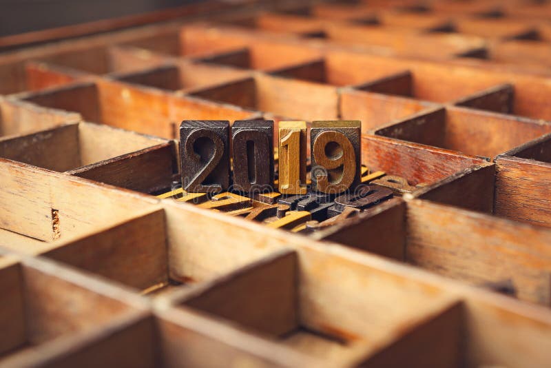 2019 in Wooden Letters in a Wooden Letterpress Box Stock Image - Image ...