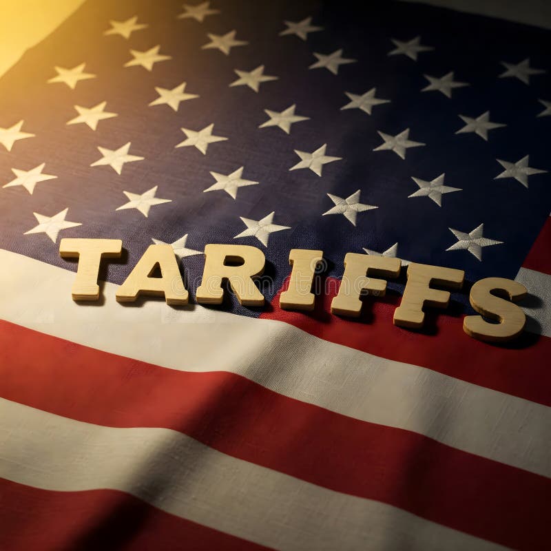 Wooden Letters Spelling Tariffs on a Waving American Flag. Generative ...