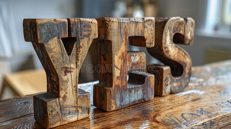 Wooden Letters Spelling YES on a Rustic Wooden Table in a Cozy Setting ...