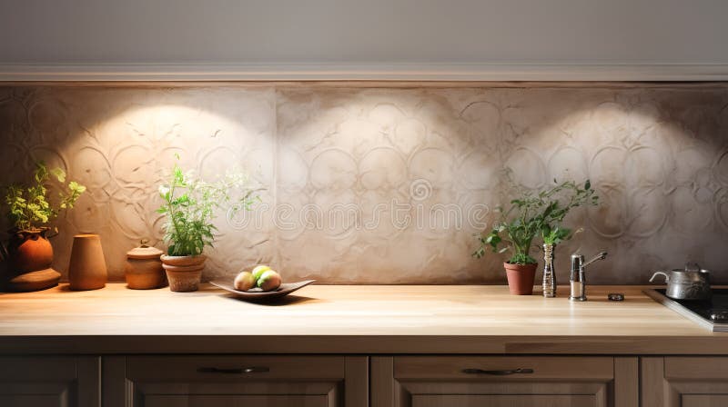 Wooden Light Empty Table Top in Modern Kitchen, Moroccan Oriental Style ...