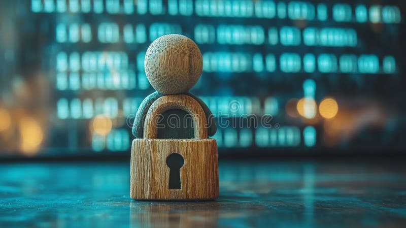 Wooden Lock Figure Symbolizing Digital Security Protection Stock Photos ...