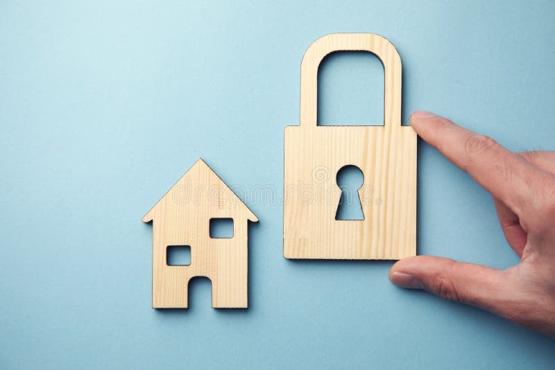 Wooden Lock and House Model Stock Photo - Image of lock, holding: 276144998