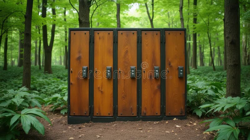 Wooden Lockers in a Forest Setting Stock Illustration - Illustration of ...