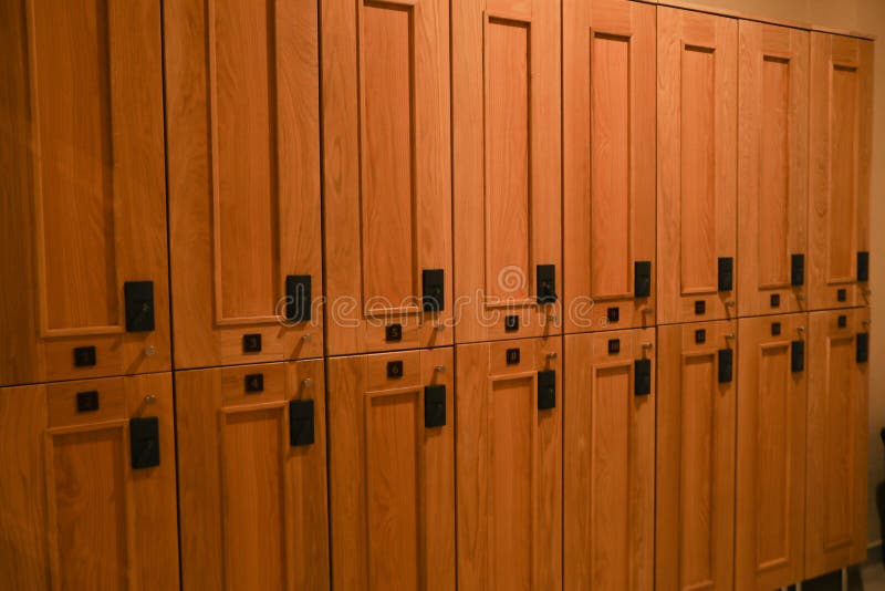 Wooden Lockers in Locker Room in Spa Center Stock Image - Image of ...