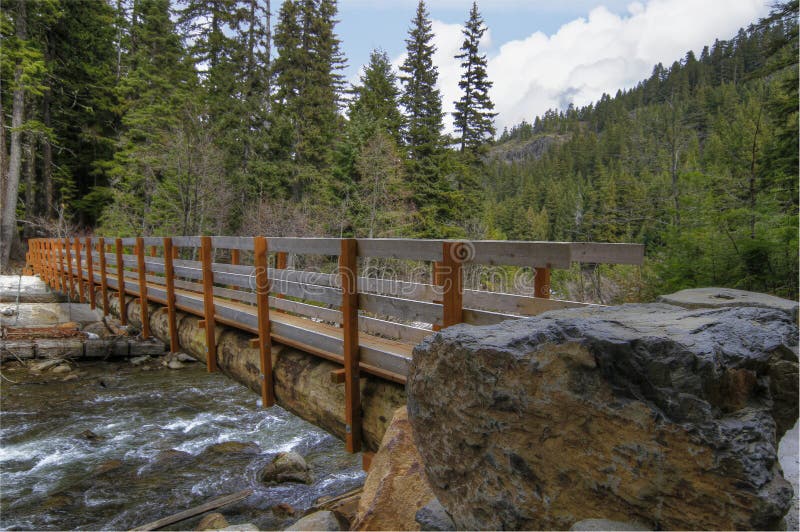 Wooden Log Bridge Over River Stock Photo - Image of streams, trees ...